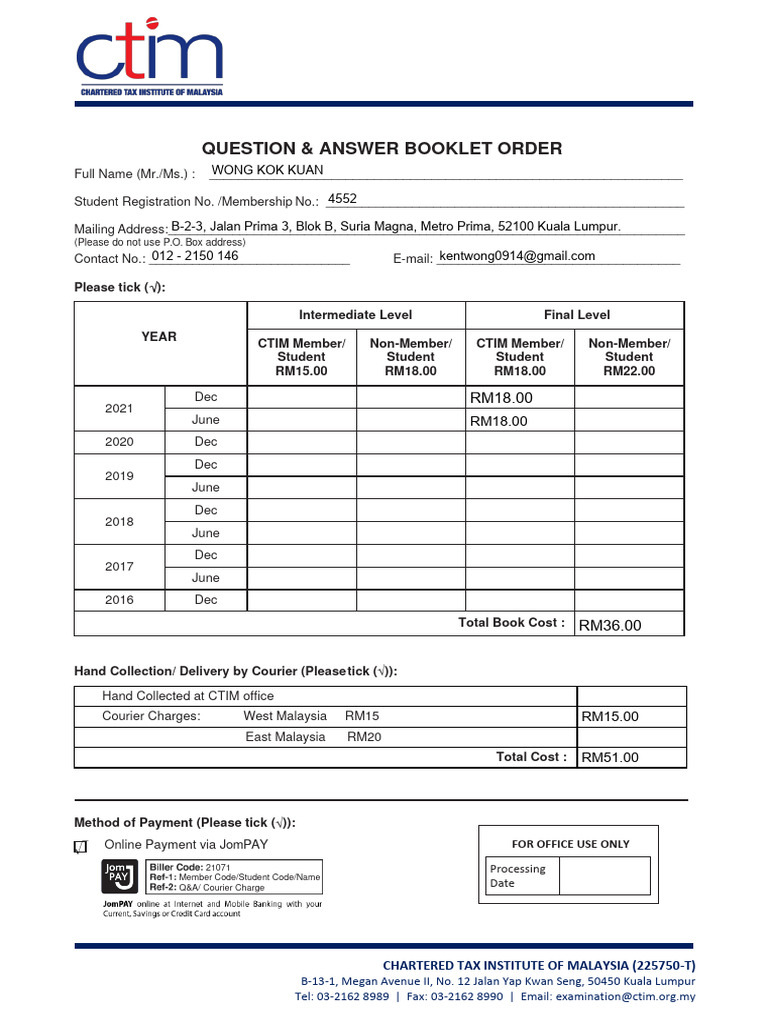 Professional Examination Question & Answer Booklet Order Form-1 | PDF ...