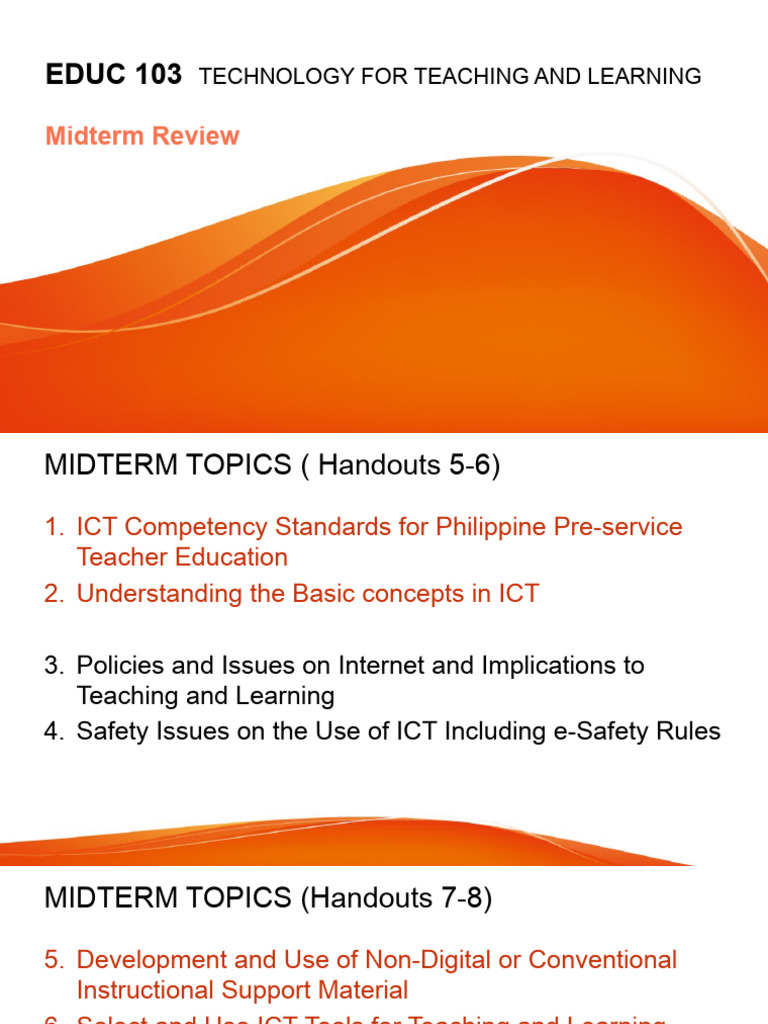 Educ 103 Midterm Review | PDF | Educational Technology | Information And Communications Technology