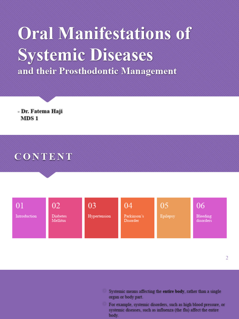 Oral Manifestations of Systemic Diseases | PDF | Hypertension | Dentures