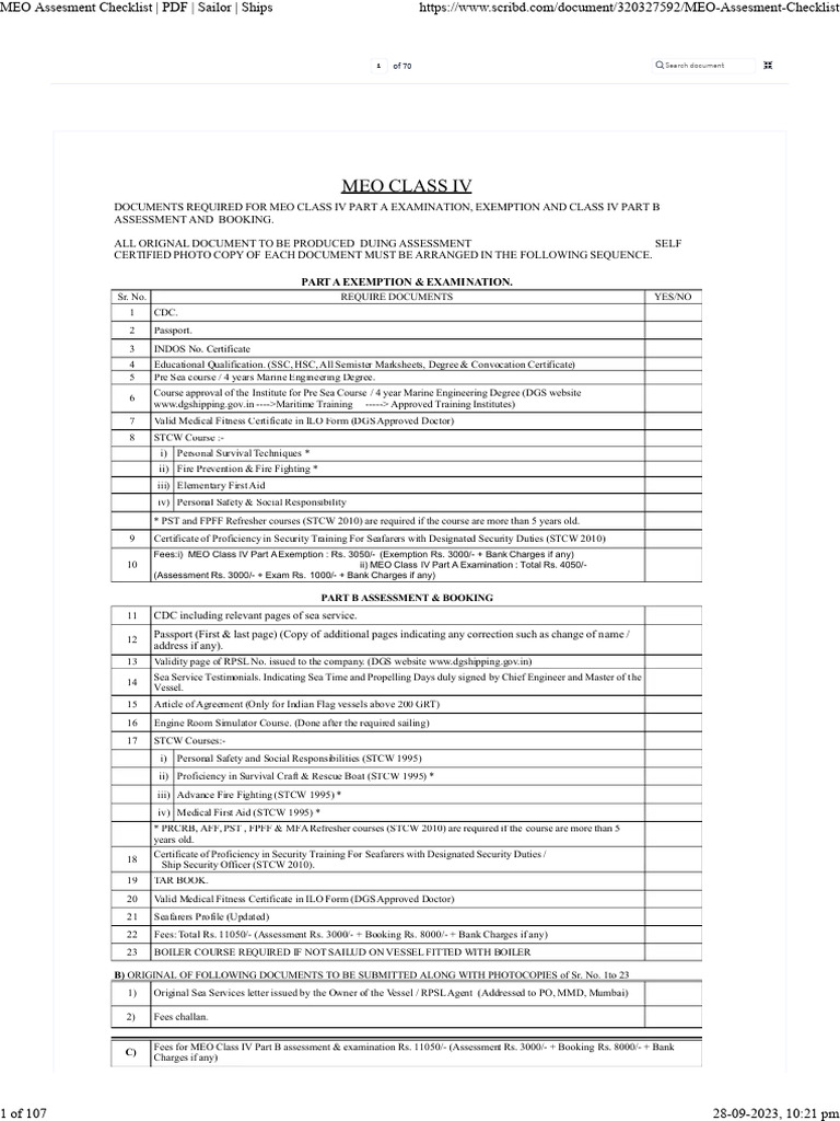 MEO Class-IV Assesment Checklist | PDF