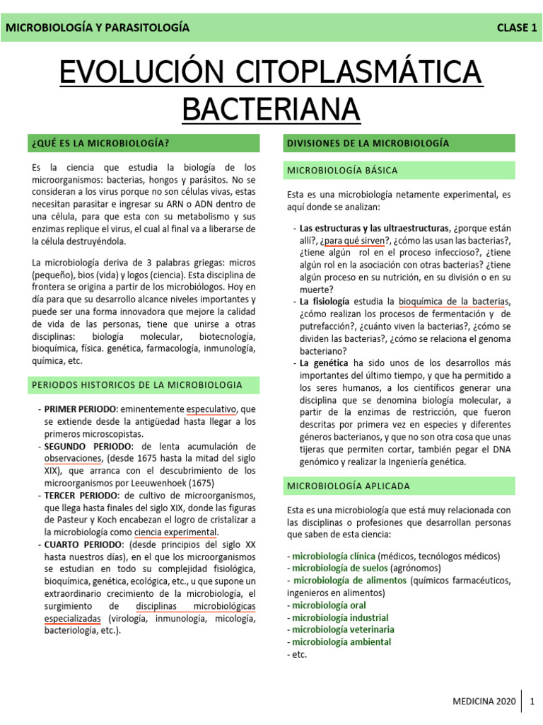 Clase 1. Evolución Citoplasmática Bacteriana | PDF | Las bacterias ...