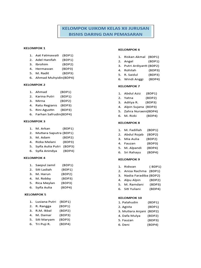 BDP Class XII Group List | PDF | Science & Mathematics
