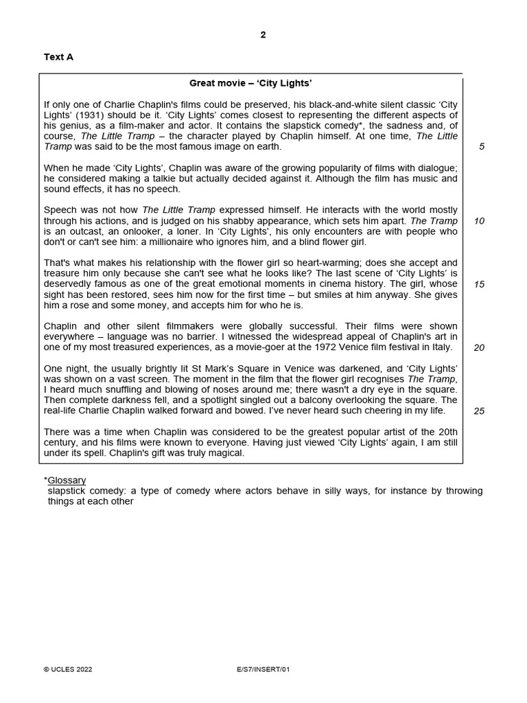 English P1 Insert - Removed | PDF | Charlie Chaplin