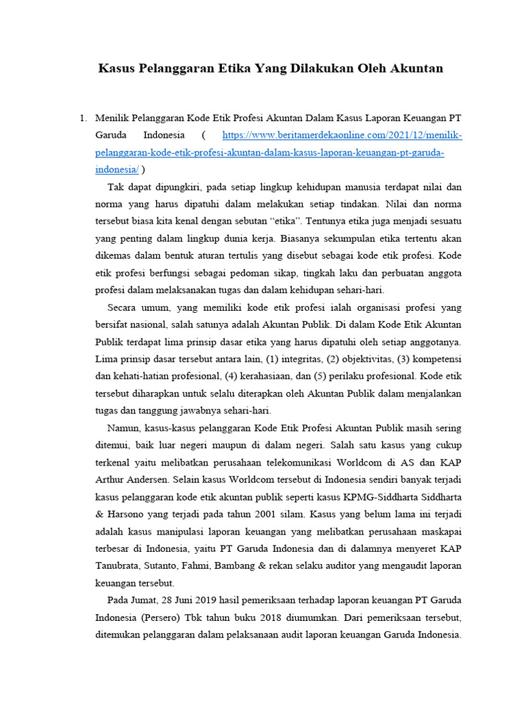 Menilik Pelanggaran Kode Etik Profesi Akuntan Dalam Kasus Laporan