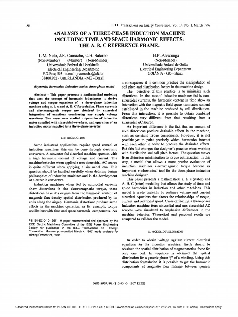 Analysis of A Three-Phase Induction Machine Including Time and Space Harmonic Effects The A B C ...