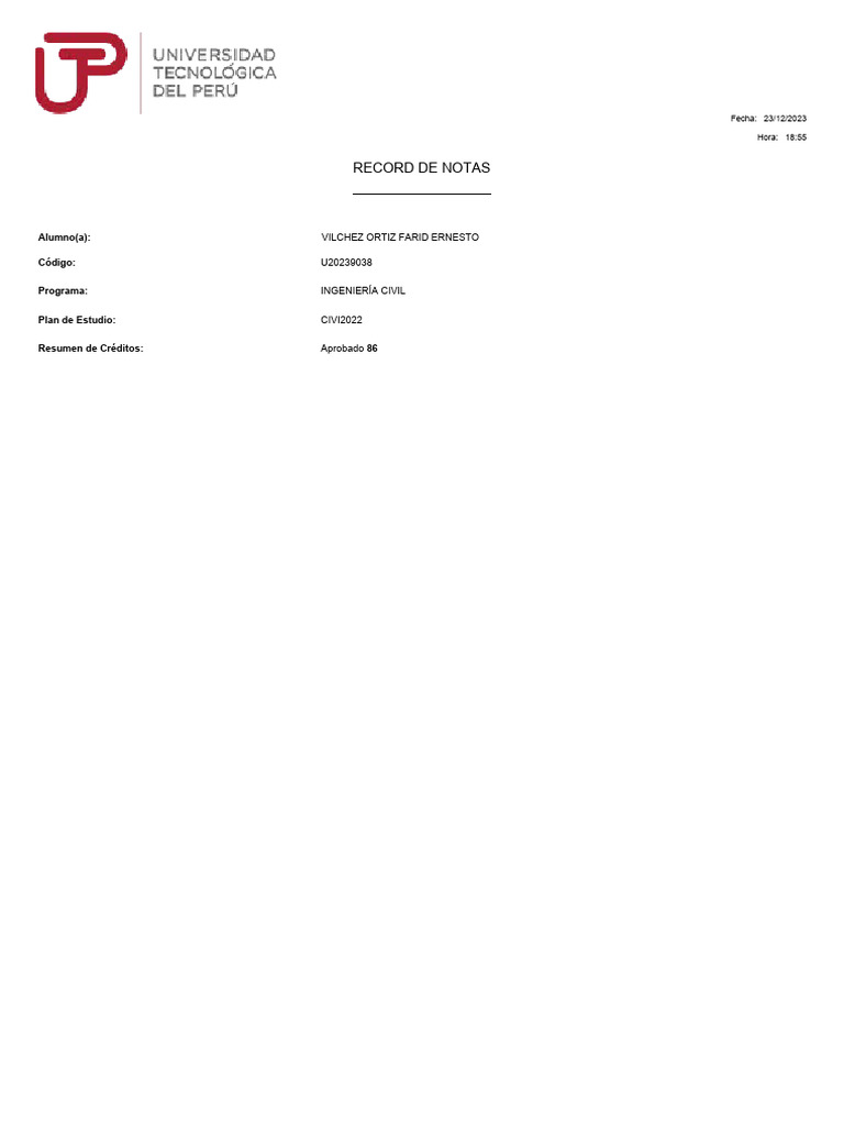 Récord de Notas - Vilchez Ortiz Farid | PDF | Ciencias sociales