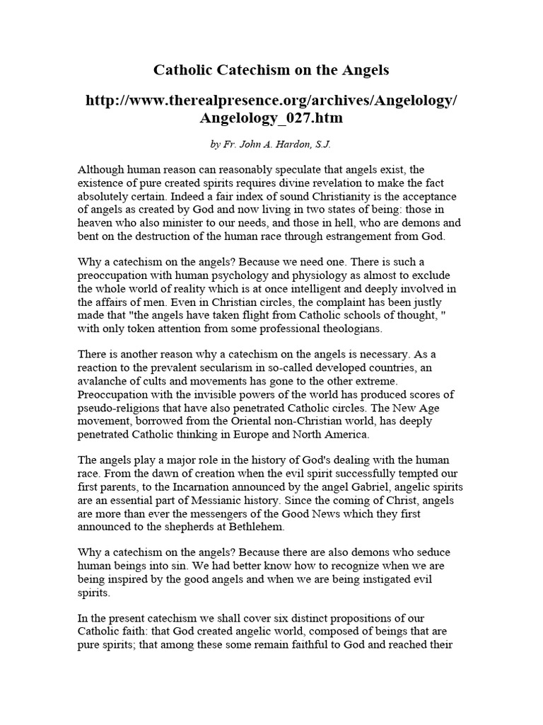 Catholic Catechism On The Angels | PDF | Angel | Soul