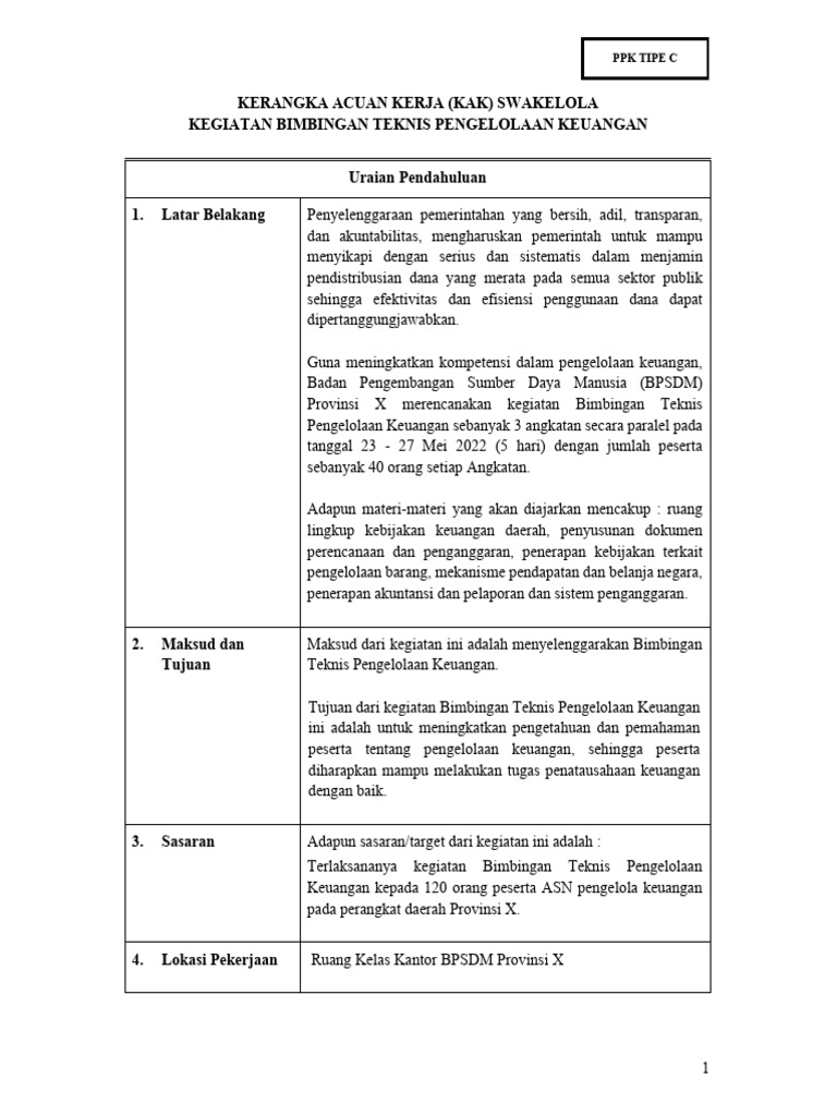 Lampiran 1 - KAK Swakelola | PDF