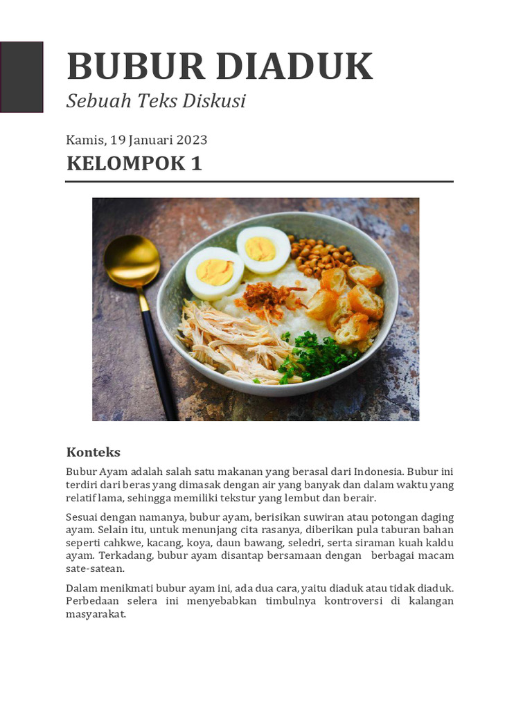 9f Kelompok 1 Bubur Diaduk - Teks Dikusi | PDF