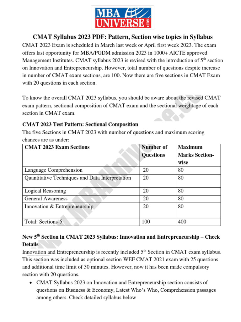 CMAT 2023 Syllabus & Pattern Update | PDF | Verb | Linguistics
