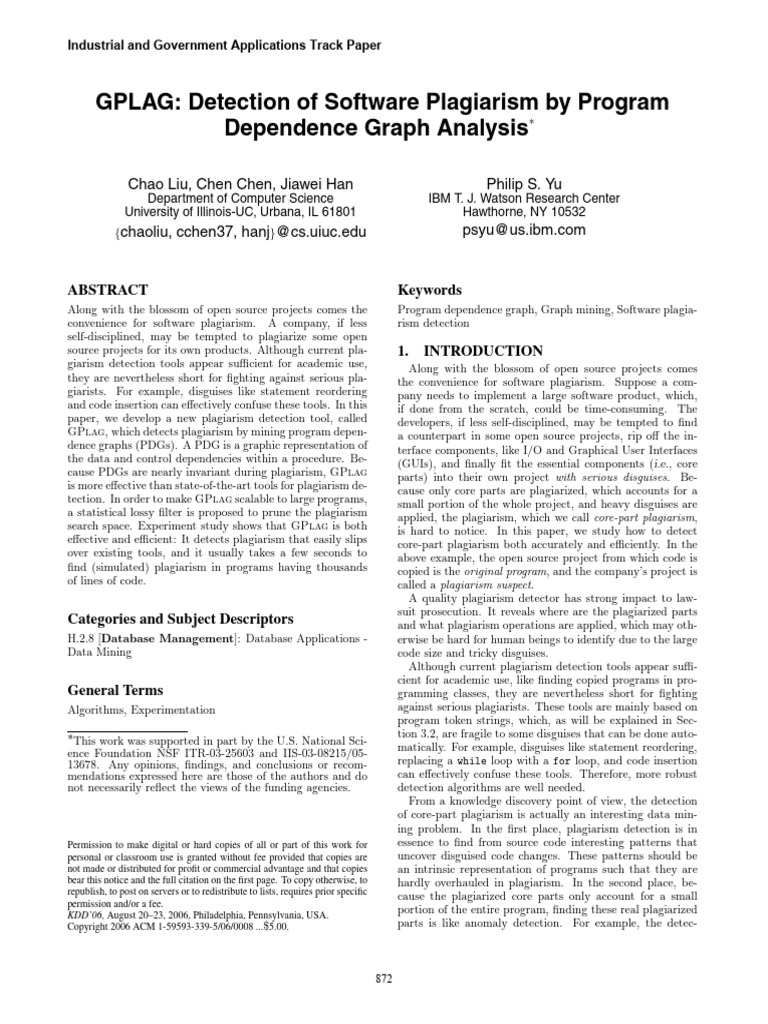 Gplag Detection Of Software Plagiarism B Pdf Plagiarism Pointer Computer Programming 