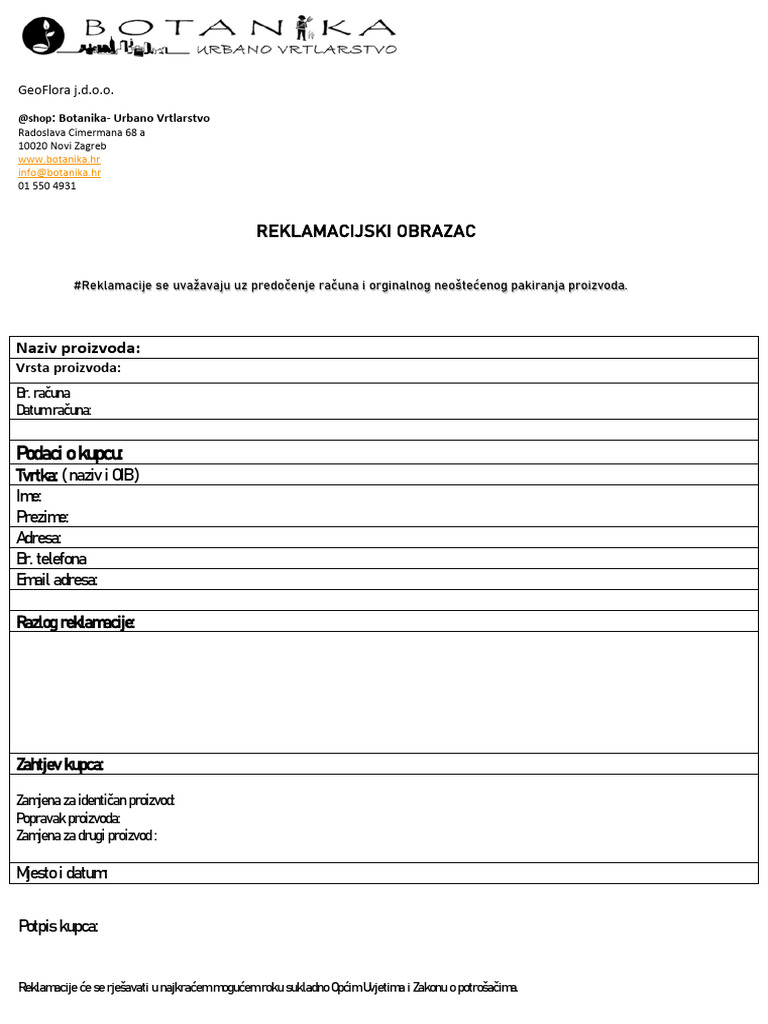 Reklamacijski Obrazac | PDF