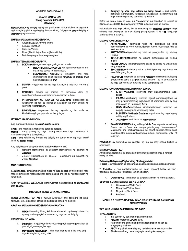 Ap8 Q1 Reviewer Final | PDF