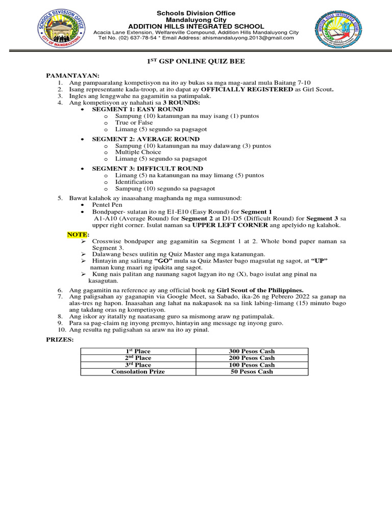 GSP - Quiz Bee Mechanics | PDF