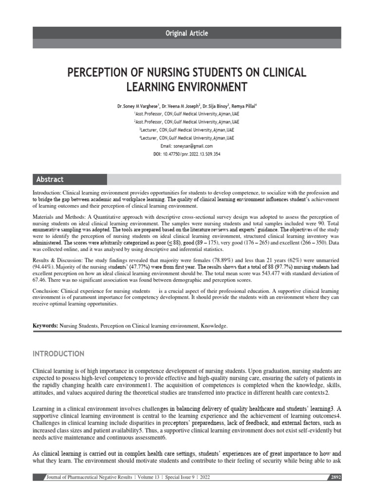 Perception of Nursing Students On Clinical Learning Environment ...