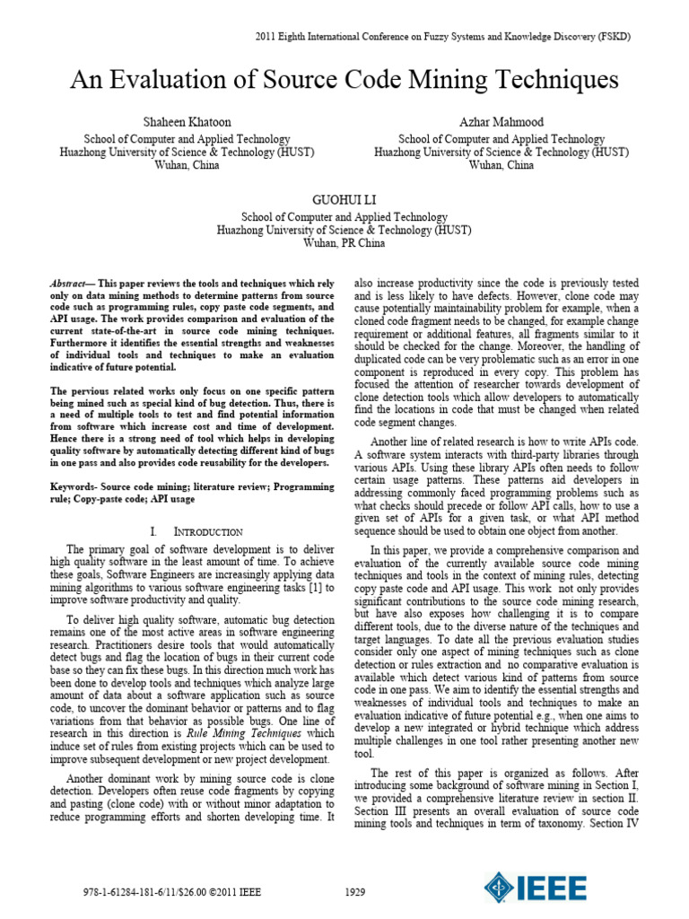 An Evaluationof Source Code Mining Techniques | PDF | Computer Programming | Software Bug