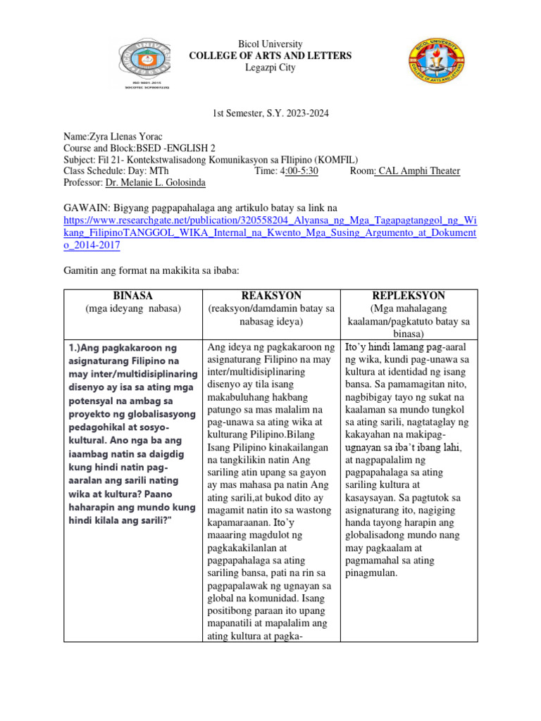 Reaksyong Papel | PDF