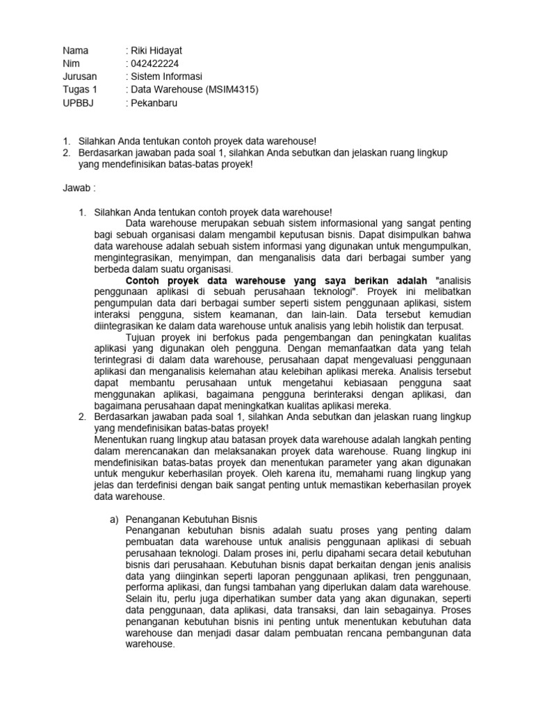 Tugas 1 Data Warehouse | PDF