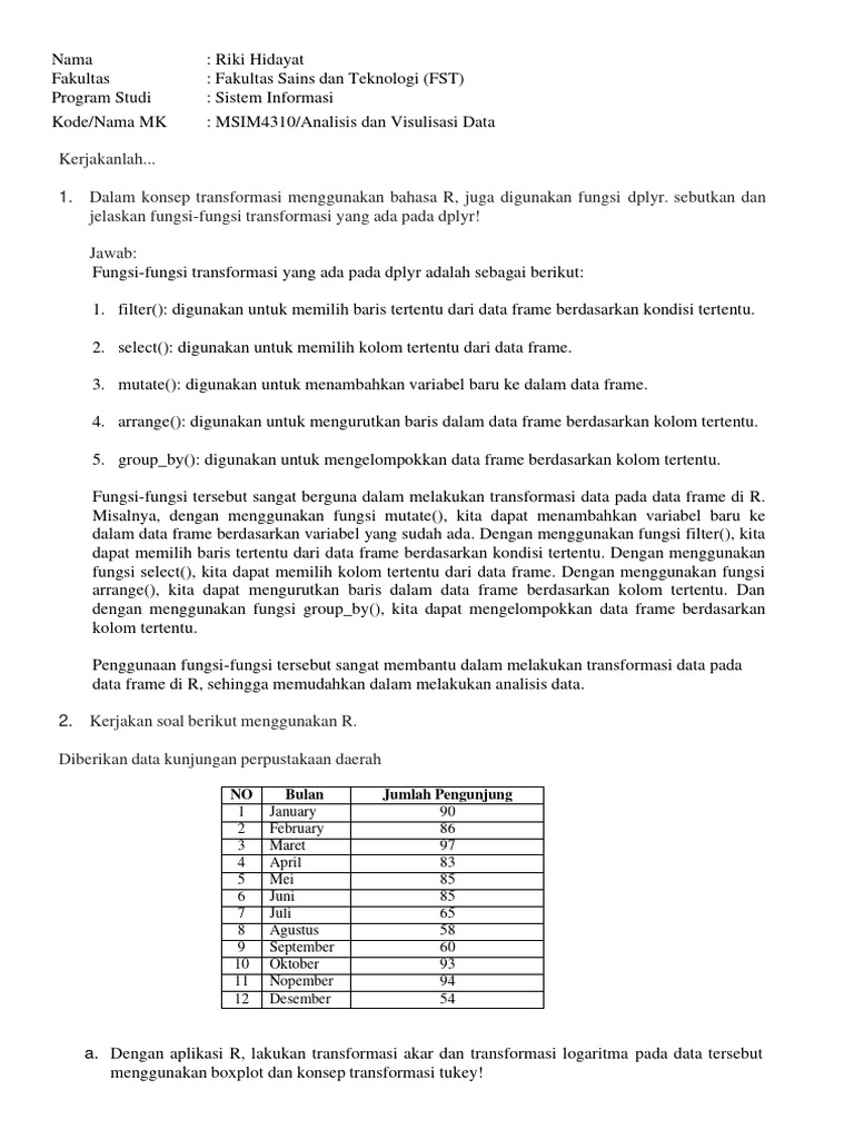 Tugas 2 Analisis Dan Visualisasi Data MSIM4310 | PDF