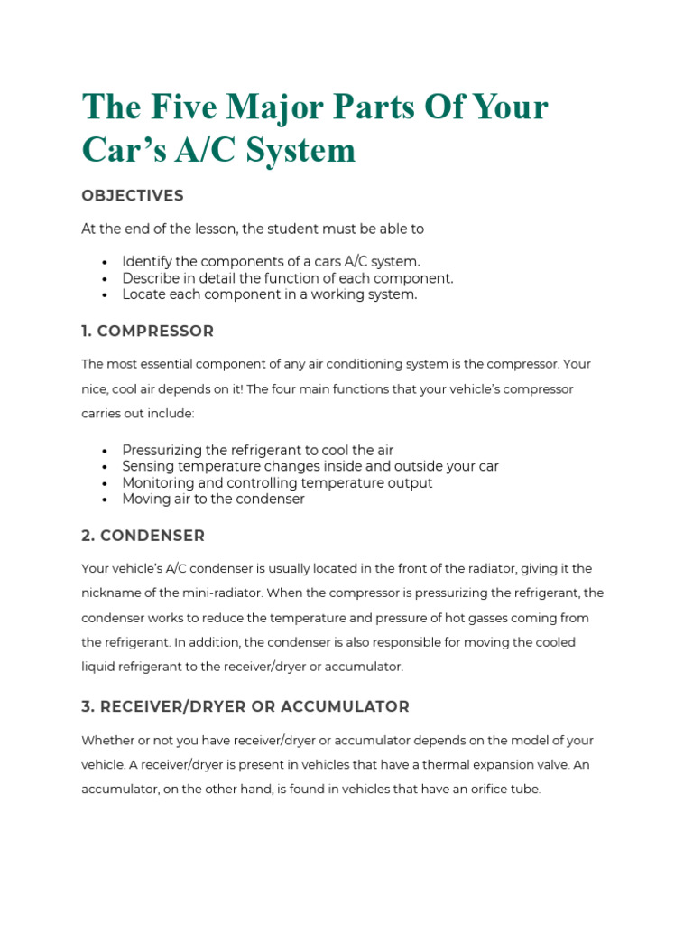 Major Air Con Components | PDF | Equipment | Continuum Mechanics