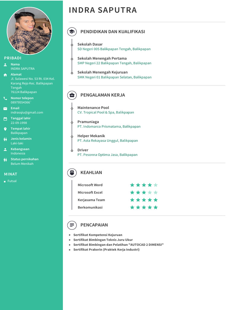 CV&Surat Lamaran Indra Saputra | PDF