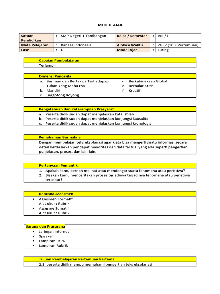 Modul Ajar Teks Eksplanasi | PDF