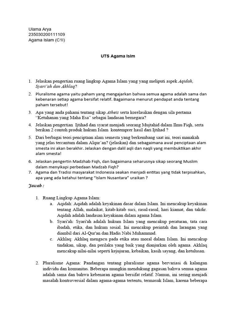 UTS Agama Islam | PDF
