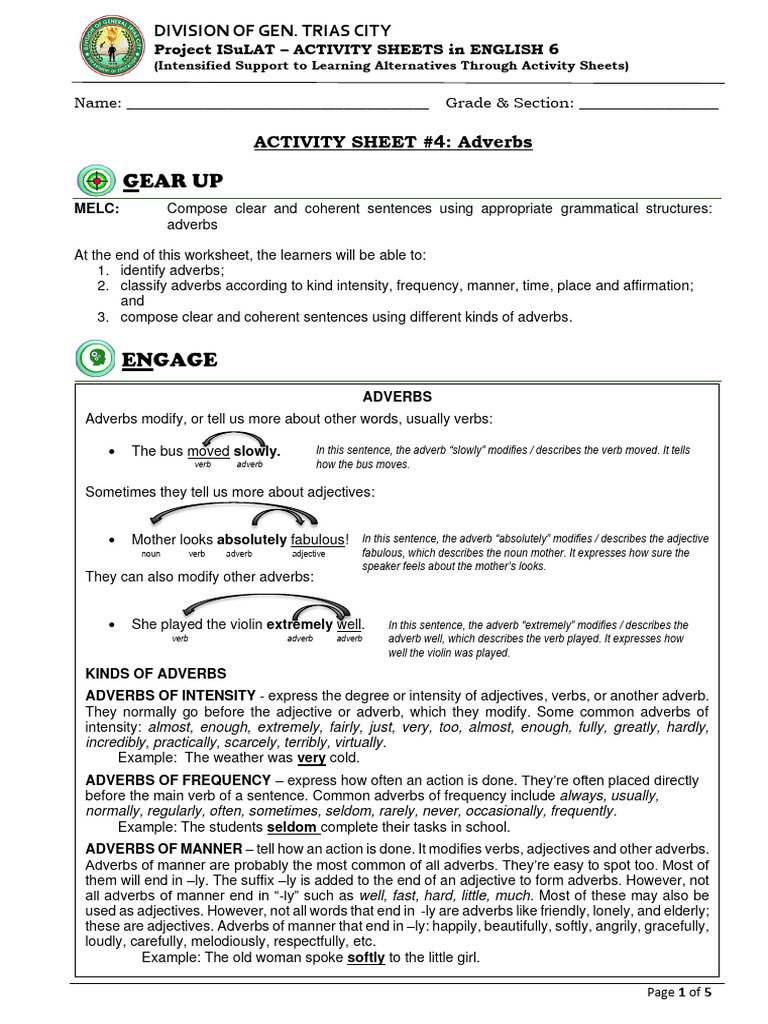 q4 Eng6 As#4-Adverbs Final | PDF | Adverb | Adjective