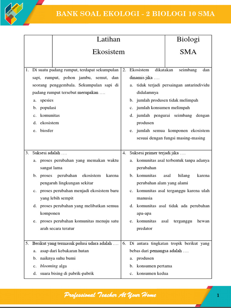 Bank Soal Ekologi 2 Biologi 10 Sma Pdf