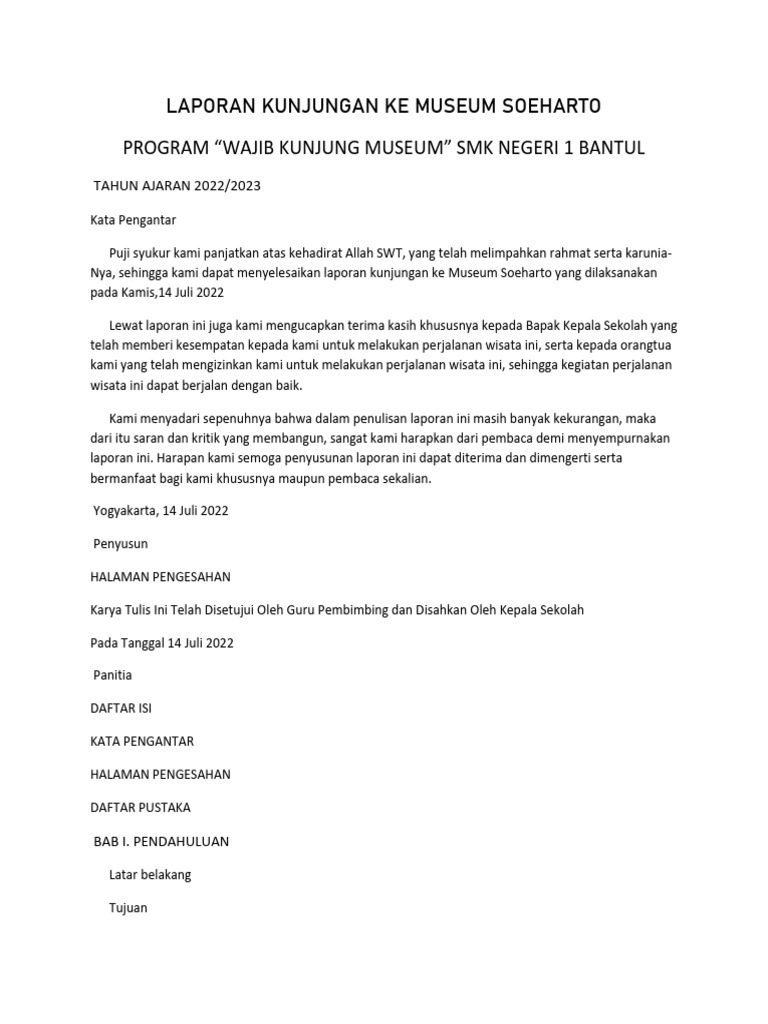 Laporan Kunjungan Ke Museum Soeharto | PDF | Politik | Sejarah