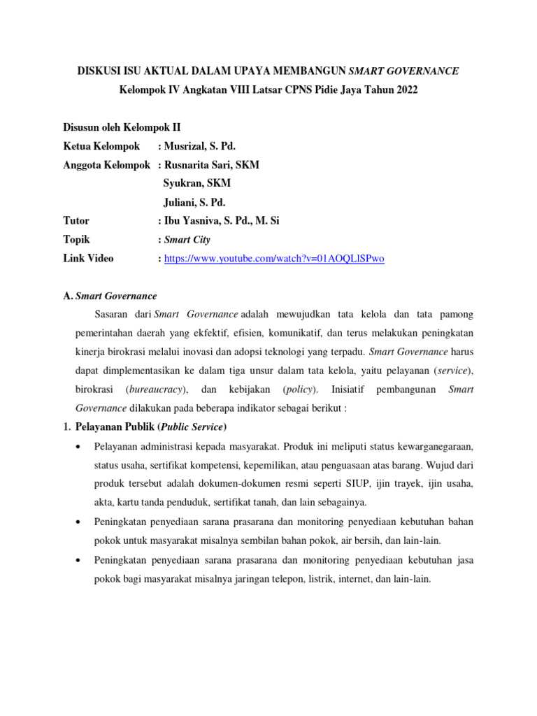 Indikator Smart Governance dan Smart City | PDF