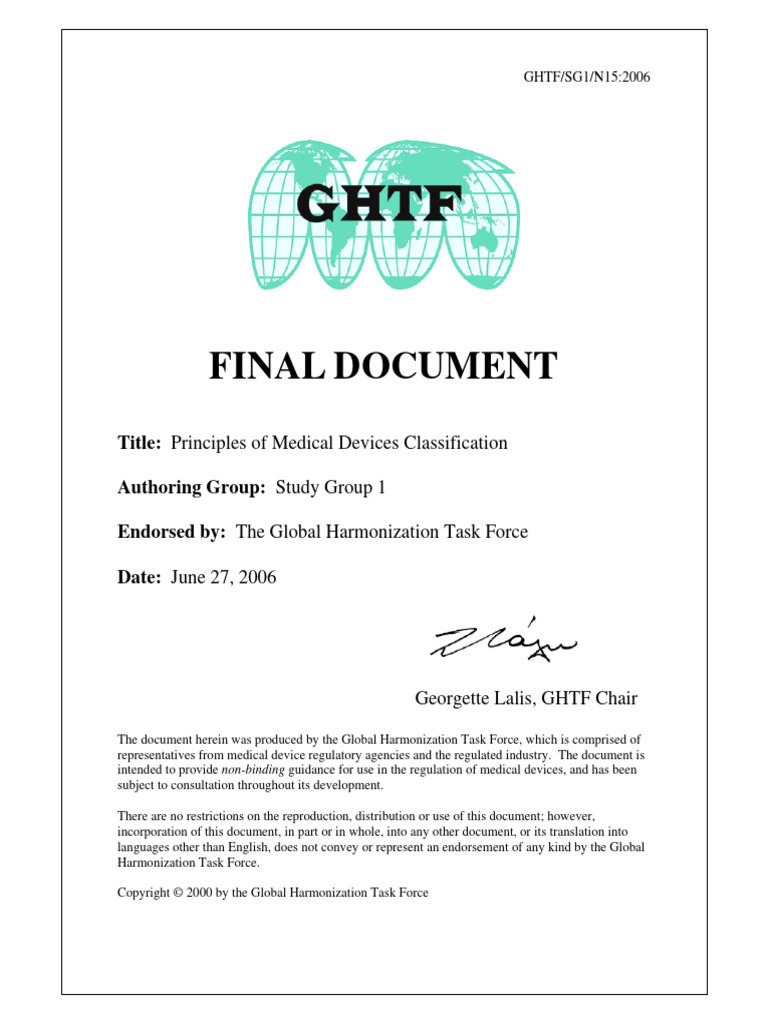 GHTF sg1 n15 2006 Guidance Classification 060627 | PDF | Medical Device | Implant (Medicine)