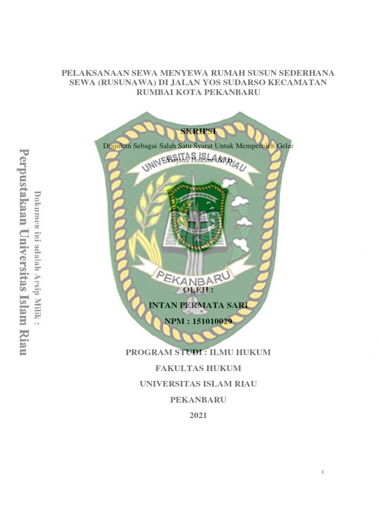 Pelaksanaan Sewa Menyewa Rumah Susun Sederhana Sewa (Rusunawa) Di Jalan Yos Sudarso Kecamatan ...