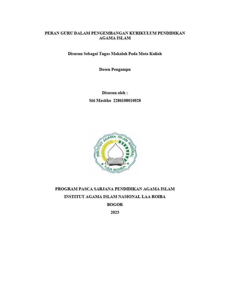 Peran Guru Dalam Pengembangan Kurikulum Pendidikan Agama Islam | PDF | Kesehatan Holistik