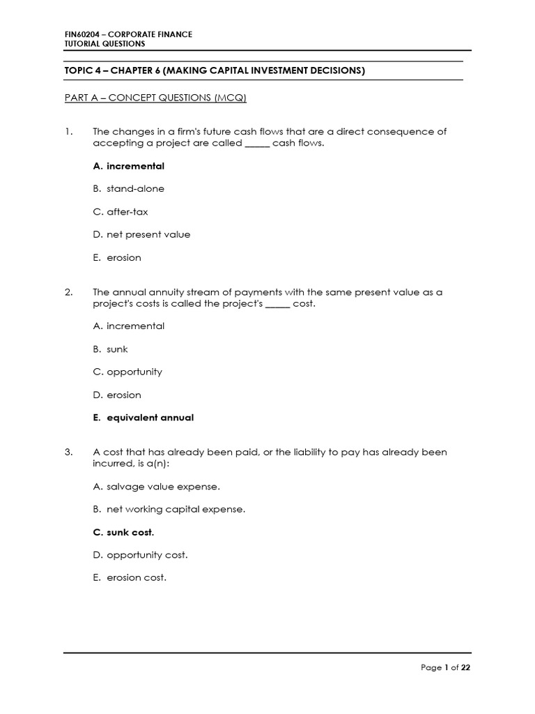 Corporate Finance Tutorial 4 - Solutions | PDF | Depreciation | Book Value