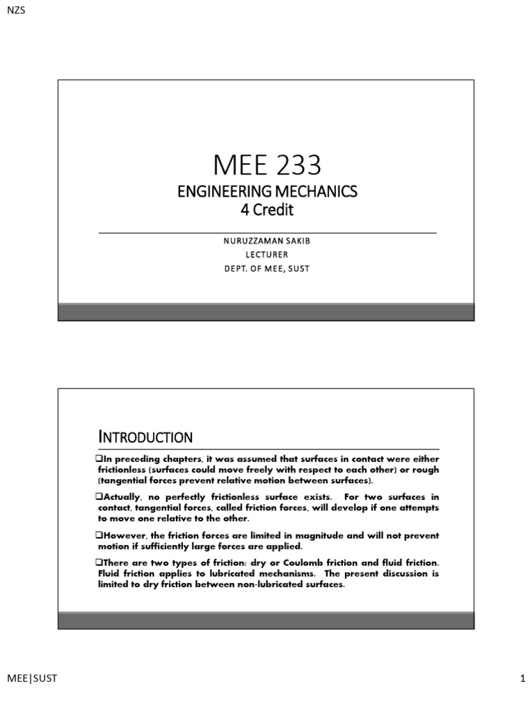 MEE 233 - Friction | PDF | Friction | Force
