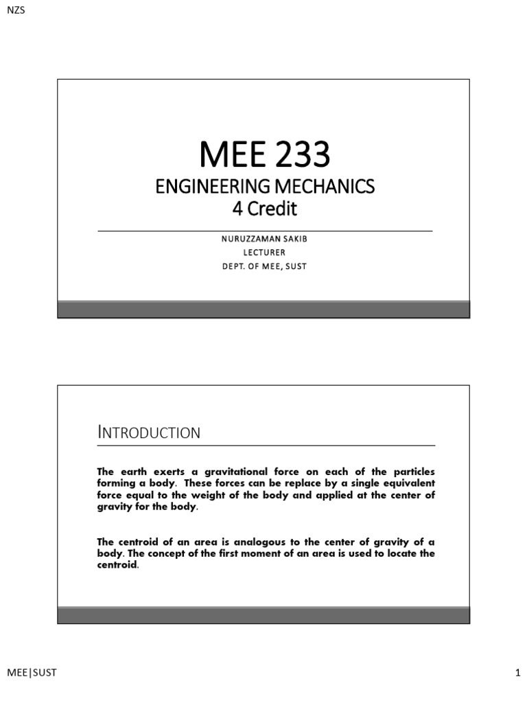 5. MEE 233_Centroids | PDF | Center Of Mass | Gravity