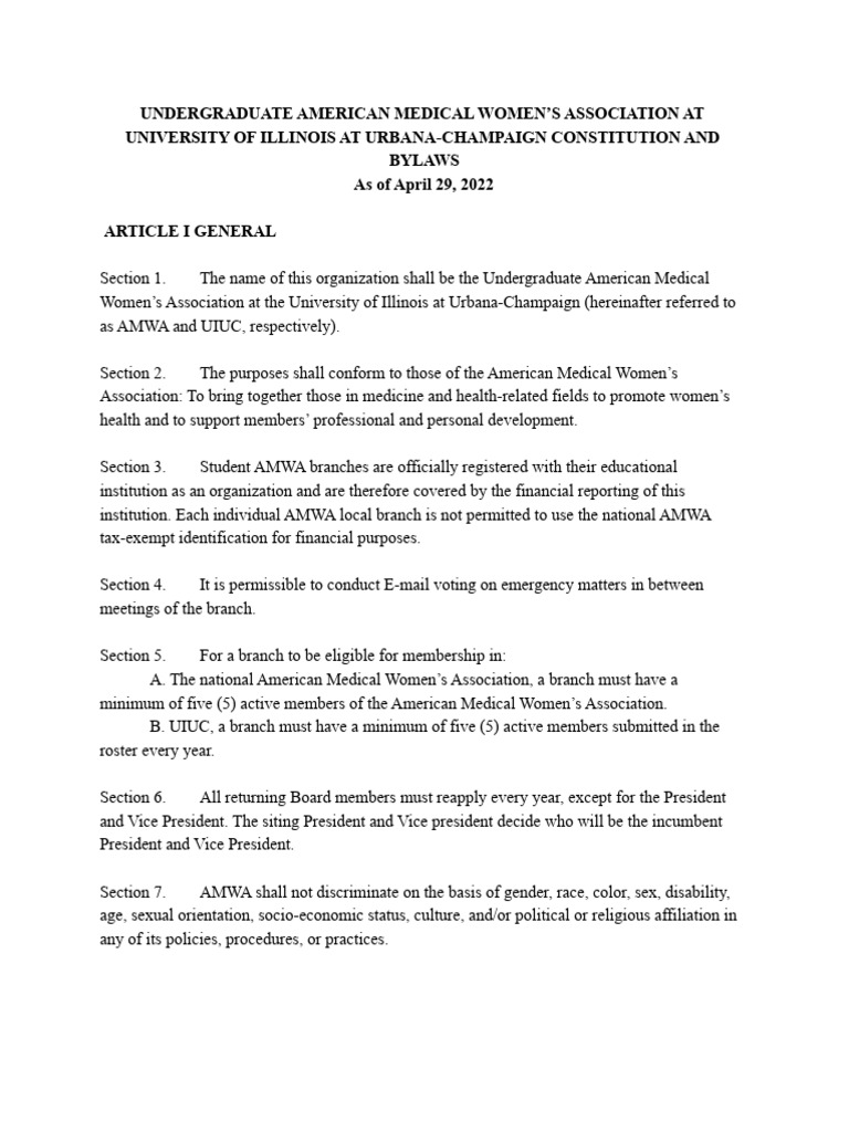 AMWA UIUC ByLaws 2022-23 | PDF | Presidents Of The United States ...