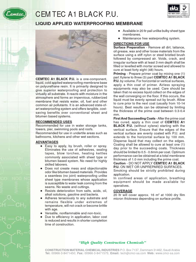 Cemtec A1 Black PU | PDF | Polyurethane | Water
