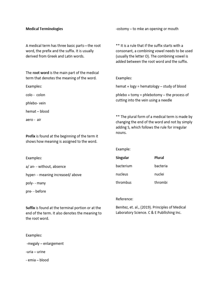 Notes For Medical Terminologies | PDF