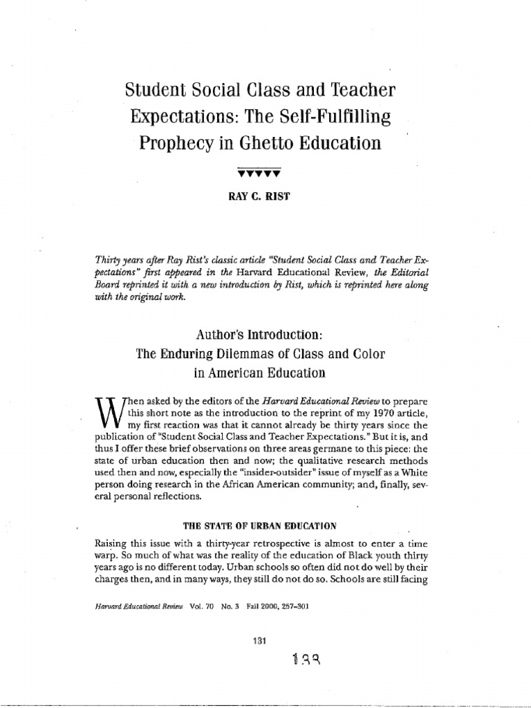 Rist - Student Social Class and Teacher Expectations - 1970 | PDF