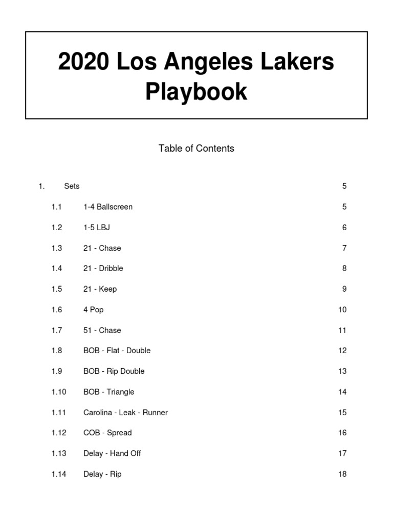 2020 Los Angeles Lakers Playbook | PDF | Sports