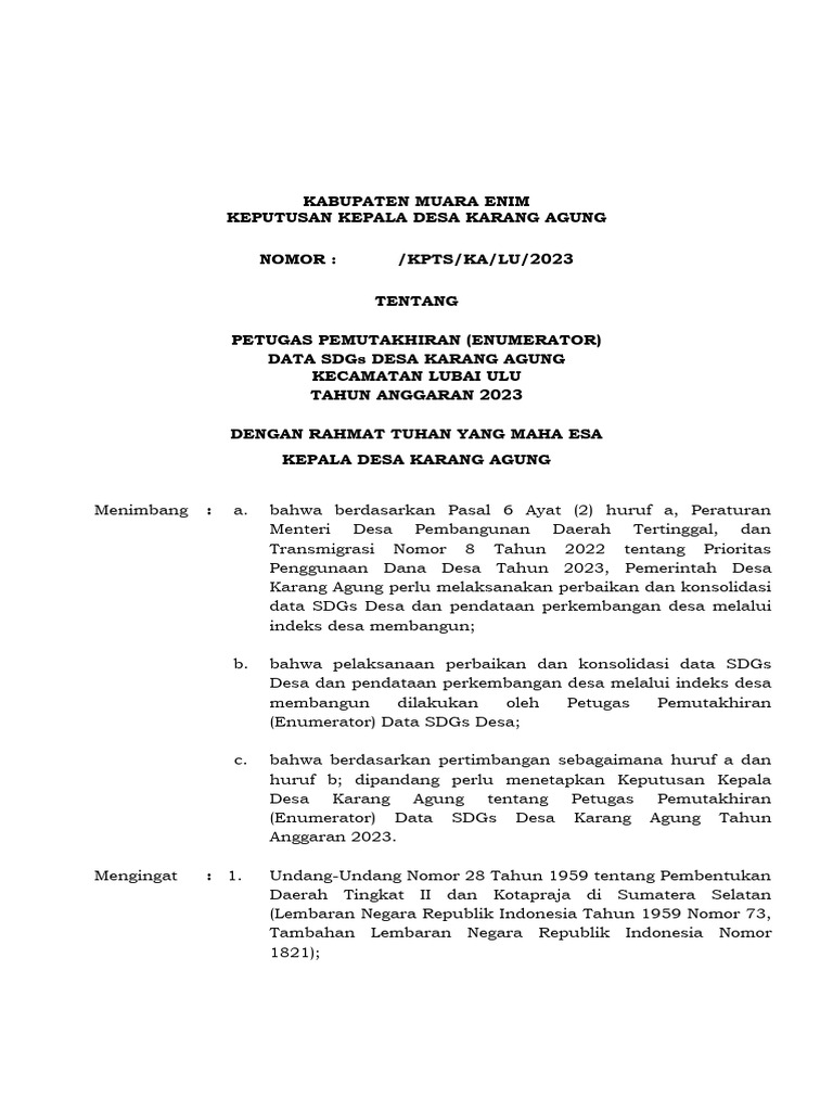 SK Enumerator SDGs Lubai Ulu 2023 | PDF