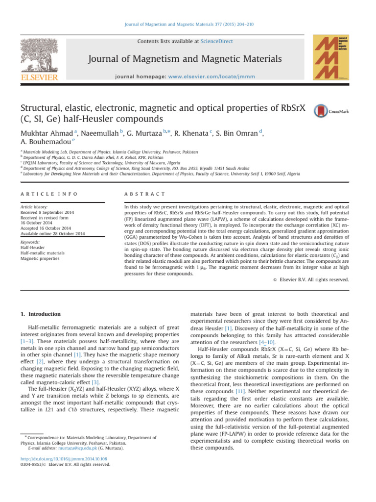 Structural Elastic Electronic Magnetic A Pdf Youngs Modulus