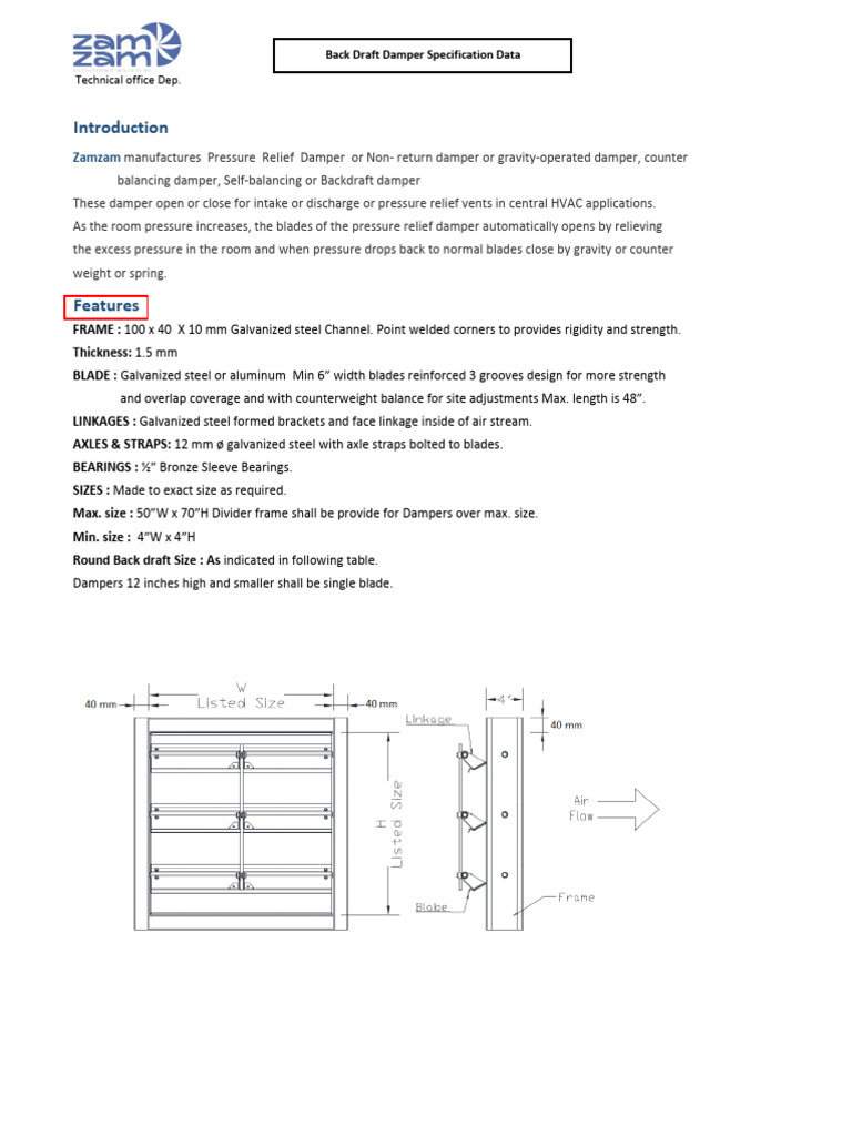 Backdraft Damper Specification Data - New | PDF