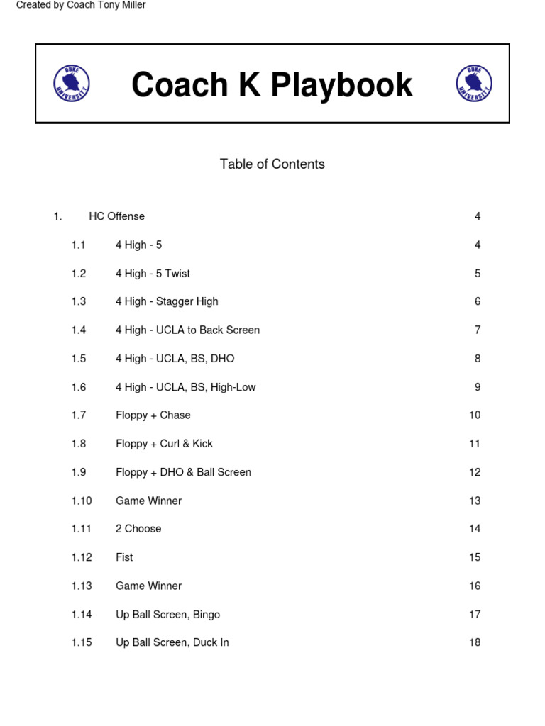 Coach K Playbook 1 | PDF | Athletic Sports | Sports