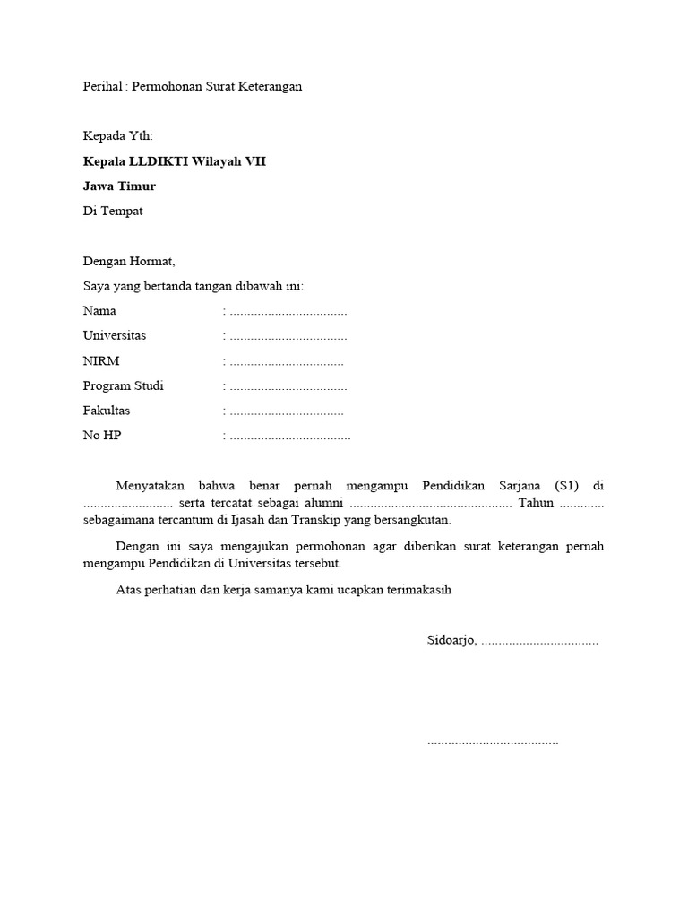 SURAT KETERANGAN Kopertis | PDF