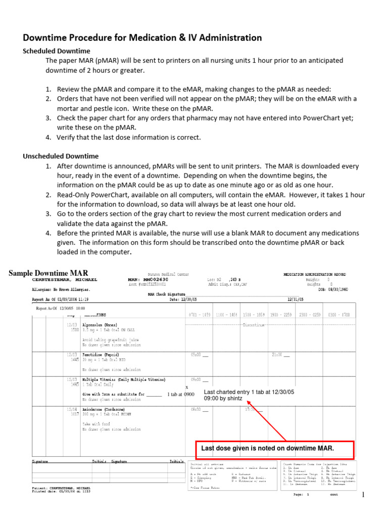Downtime Procedure For Charting Medications | PDF | Pharmacy | Computing