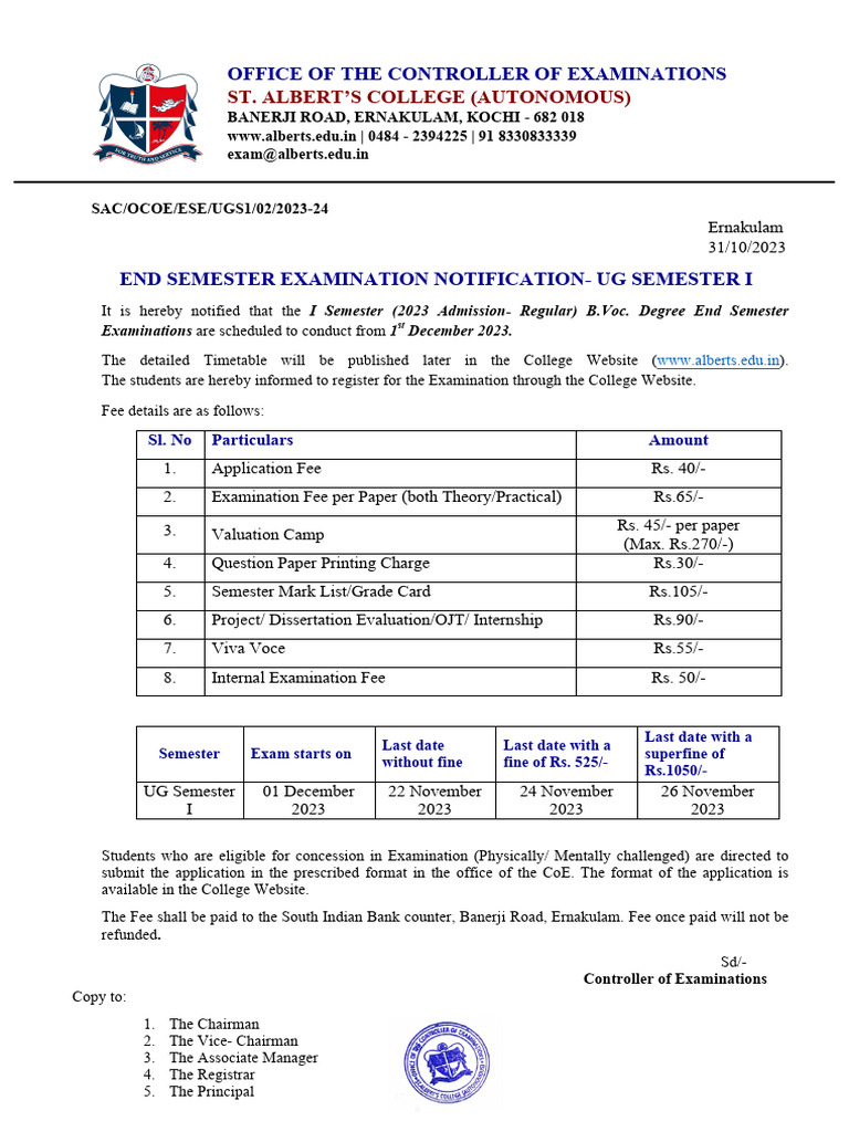 Ug B Voc Sem I Ese Notification | PDF | Thesis