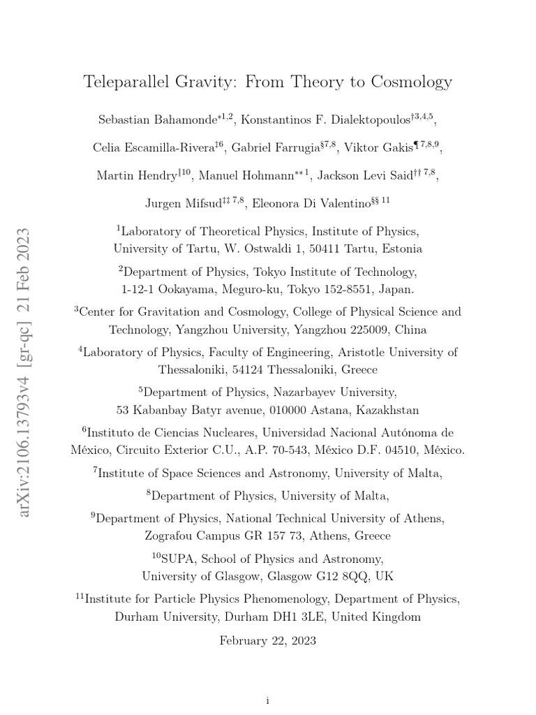 Teleparallel Gravity: From Theory To Cosmology | PDF | General ...